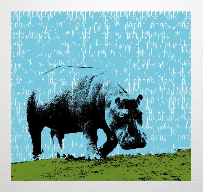 Blue Hippo Pop Art Print - Hand Printed Silkscreen - Etsy