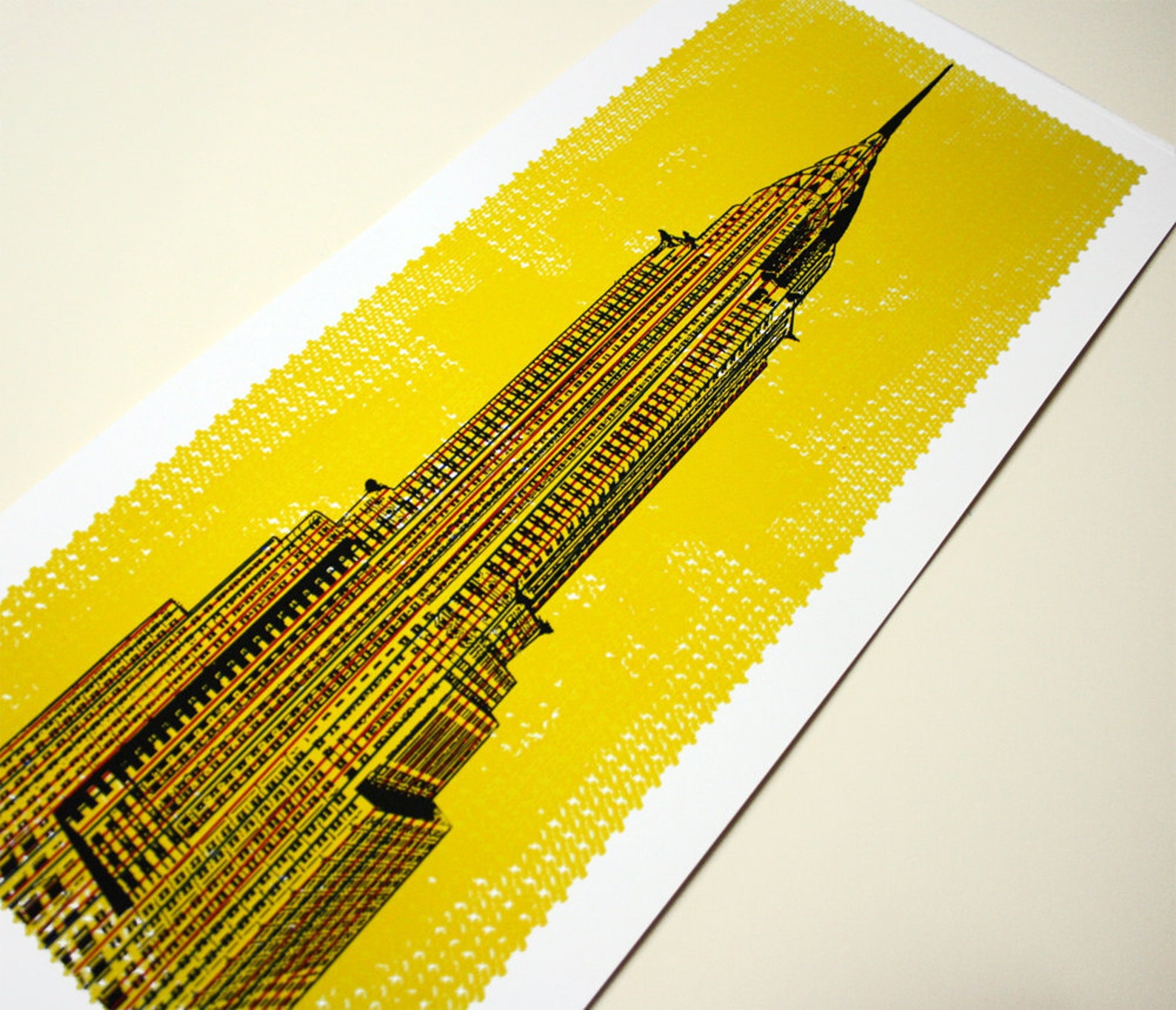 Chrysler Building Art Print - Pop Art Deco Yellow - Wall Decor - Hand ...