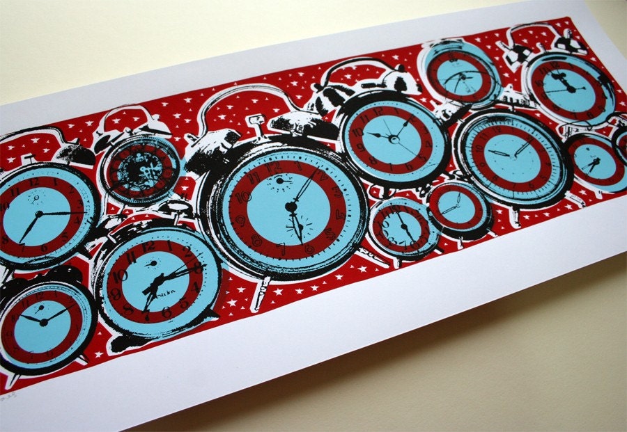 Clocks Art Print - Pop Art Retro - Hand Printed - Etsy UK
