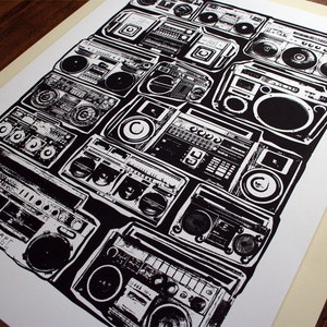 Boomboxes Art Print - Ghetto Blaster - Blackline - Hip Hop Hipster Pop ...