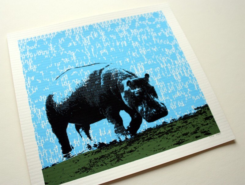 Blue Hippo Pop Art Print - Hand Printed Silkscreen - Etsy