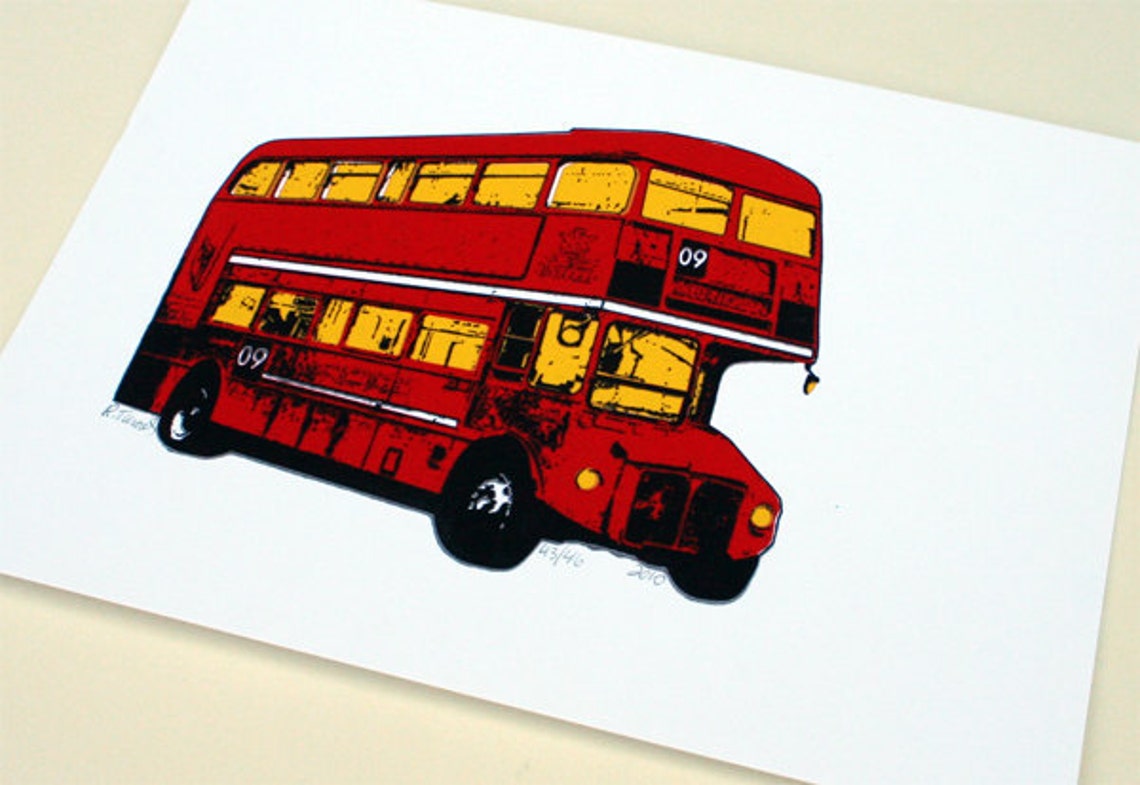 Double Decker Art Print No.9 - Hand Printed - 5X7 - Etsy