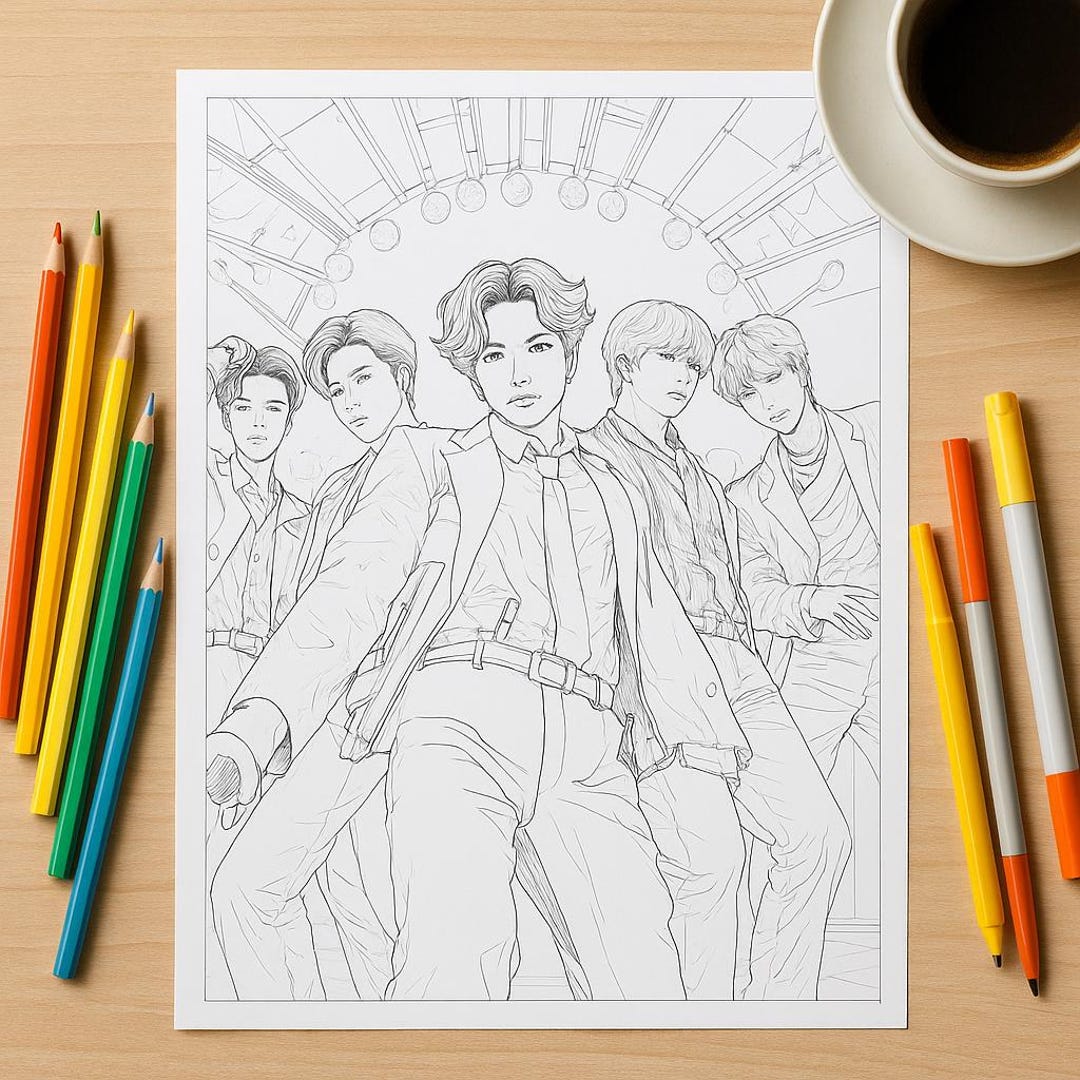 K-pop Idol Digital Coloring Pages | Printable Korean Pop Art | Instant ...
