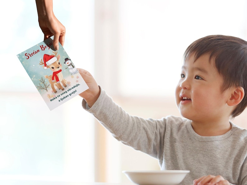 Cute Reindeer Serbian Christmas Card - Snow Scene Printable (digital ...