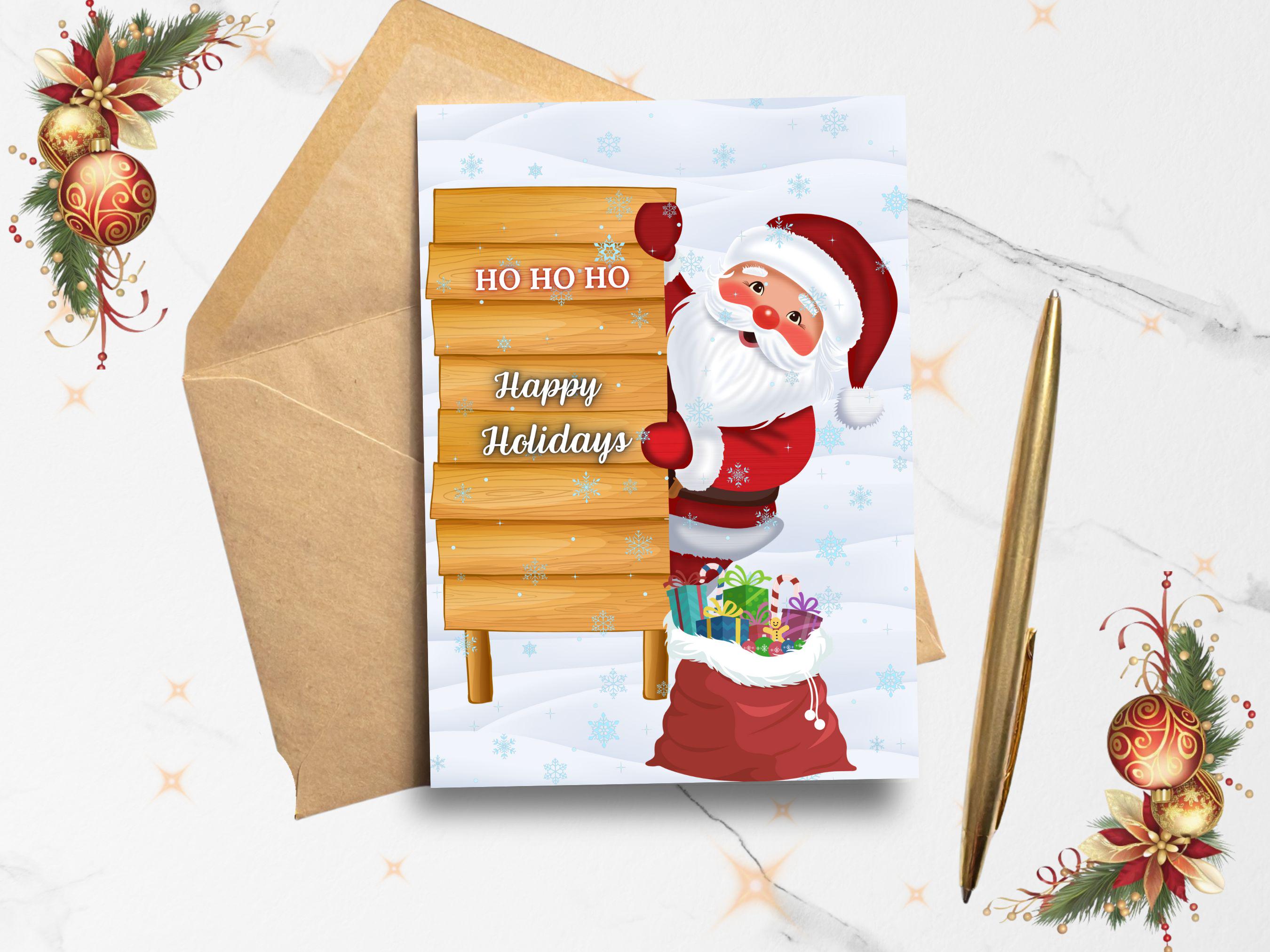 Santa Peeking Holiday Card — Printable 5x7 Christmas & New Year PDF - Etsy