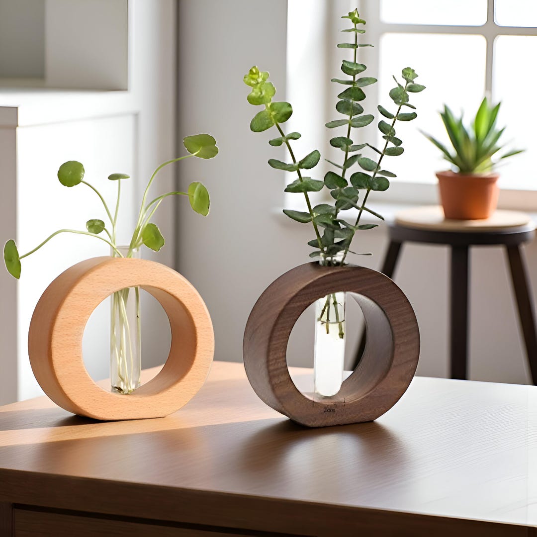 Personalized Wood & Glass Tabletop Vases With Engraved Bamboo-style ...