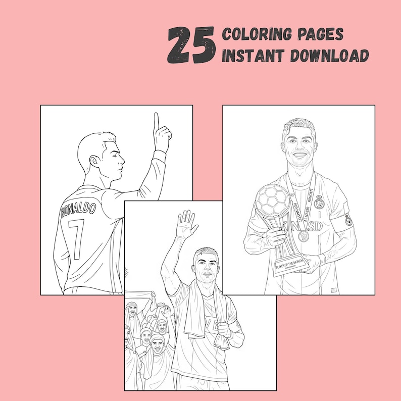 Cristiano Ronaldo Coloring Pages: 25 Sketch Art of CR7 Designs (digital ...
