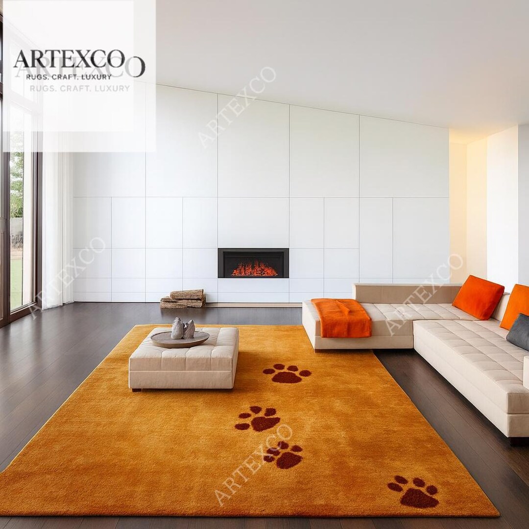Hand-tufted Wool Paw Print Rug: Rust Modern Pet Decor - Etsy