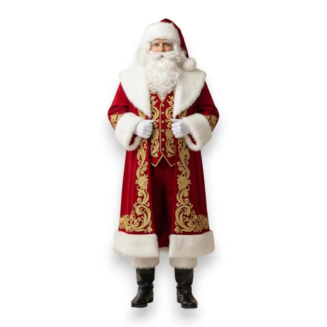 Luxury Santa Suit: Red Wool Christmas Costume, Gold Embroidery - Etsy