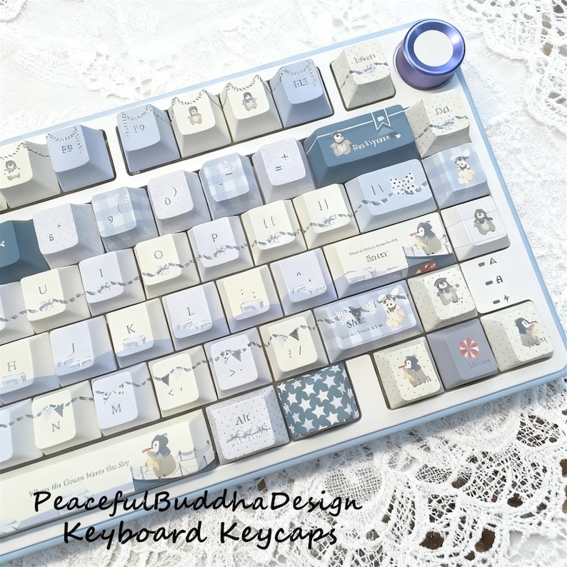 Penguin Blue Themed Keycap Set, Cute Cartoon Keycaps, Cherry/moa ...