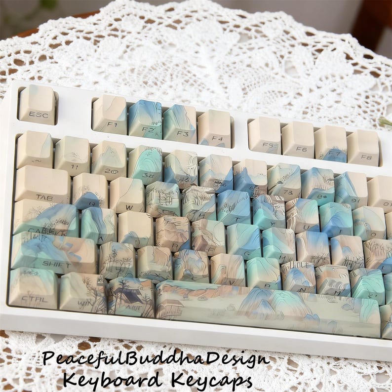 White Camellia Oil Panting Keycap Set, Aesthetic Full Keycaps, Cherry ...