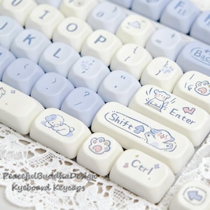 133pcs Healing Cute Puppy Keycaps, Milky Blue Keycaps, PBT Keycaps, QX3 ...