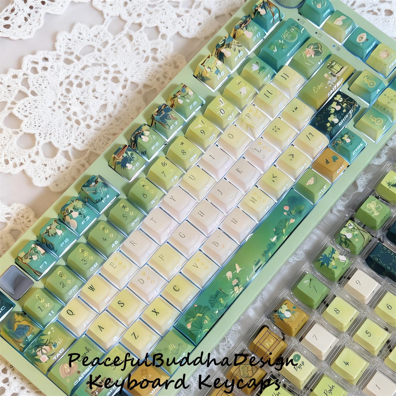 Lotus Keycap Set, Green Flowers Anime Keycaps, Cherry/moa Profile PBT ...
