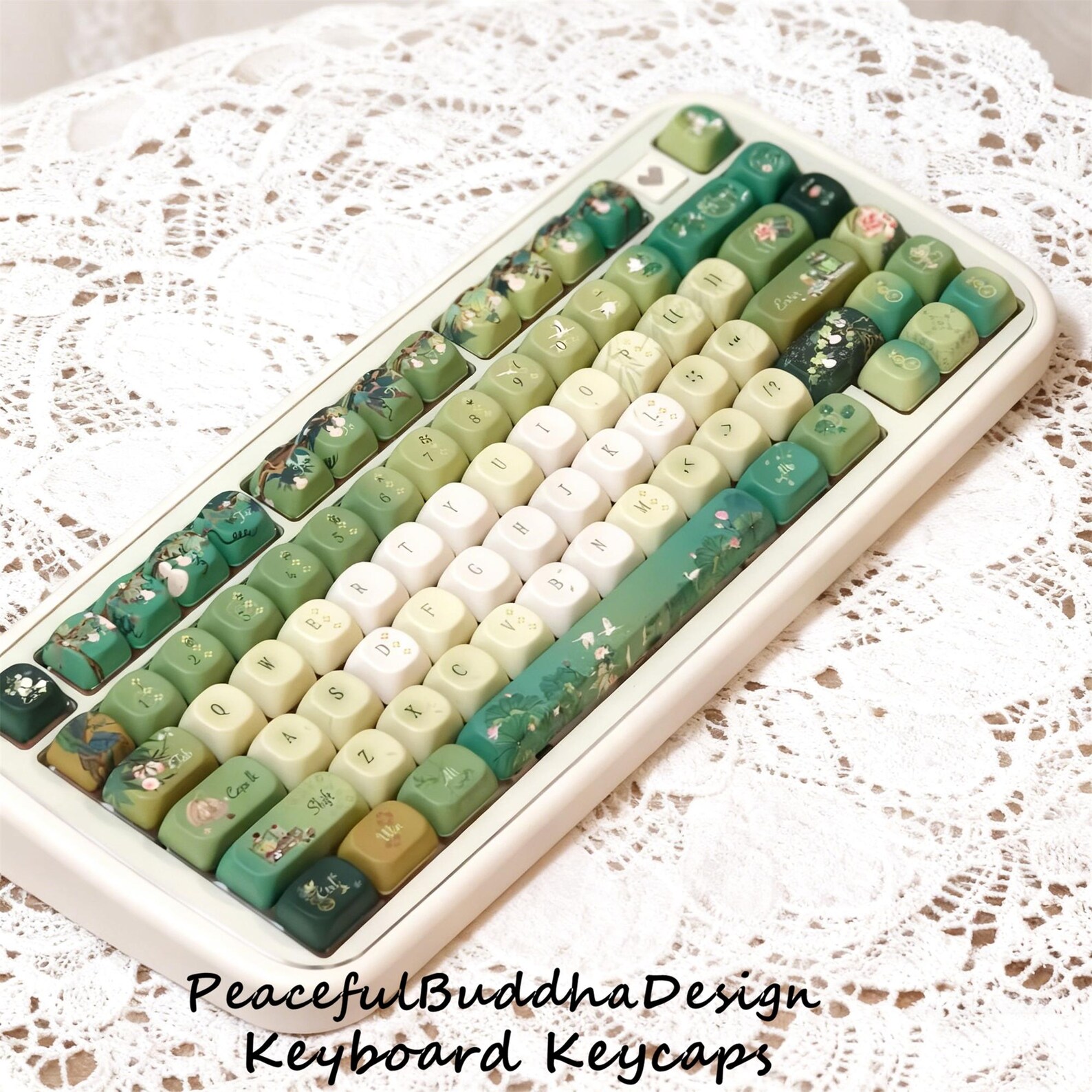 Lotus Keycap Set, Green Flowers Anime Keycaps, Cherry/moa Profile PBT ...