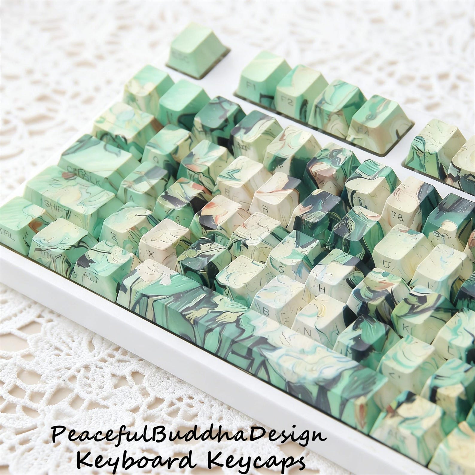 White Camellia Oil Panting Keycap Set, Aesthetic Full Keycaps, Cherry ...