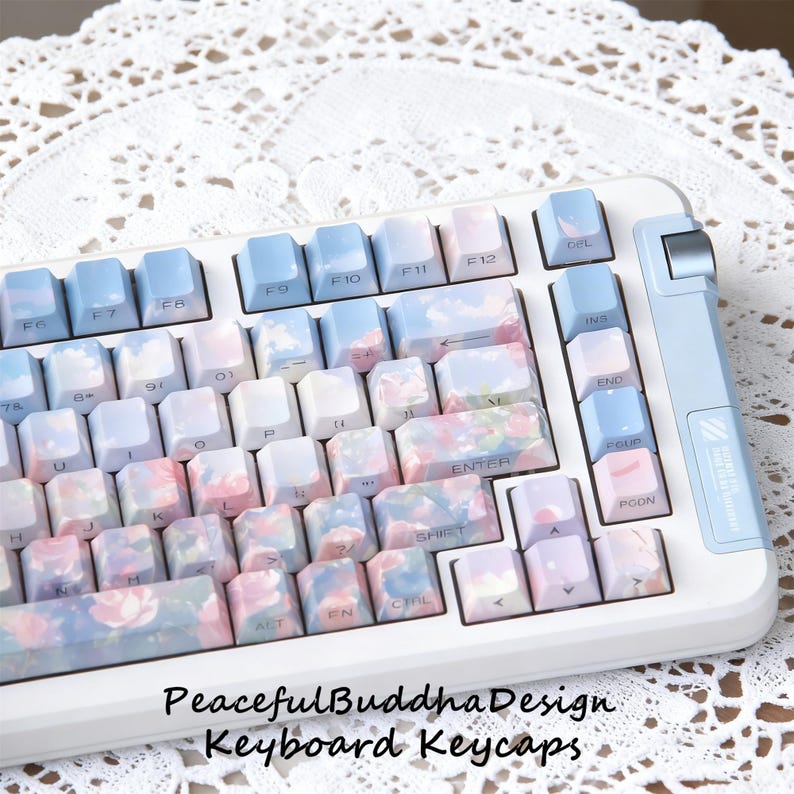 White Camellia Oil Panting Keycap Set, Aesthetic Full Keycaps, Cherry ...