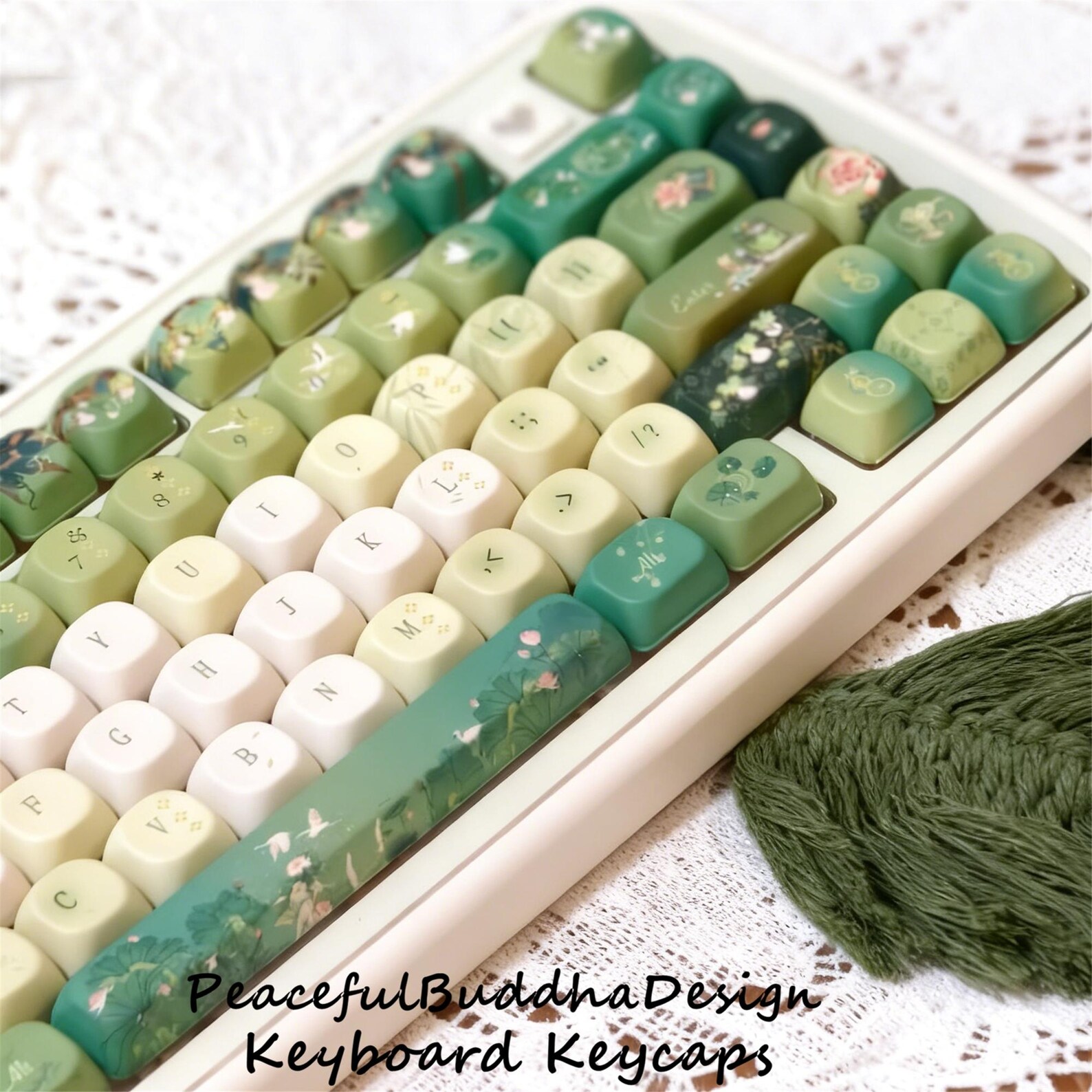 Lotus Keycap Set, Green Flowers Anime Keycaps, Cherry/moa Profile PBT ...