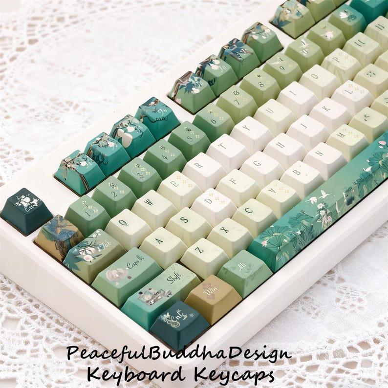 Lotus Keycap Set, Green Flowers Anime Keycaps, Cherry/moa Profile PBT ...