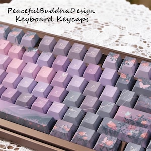Moon Night Garden Keycap Set, Aesthetic Florals Keycaps, Cherry/moa ...
