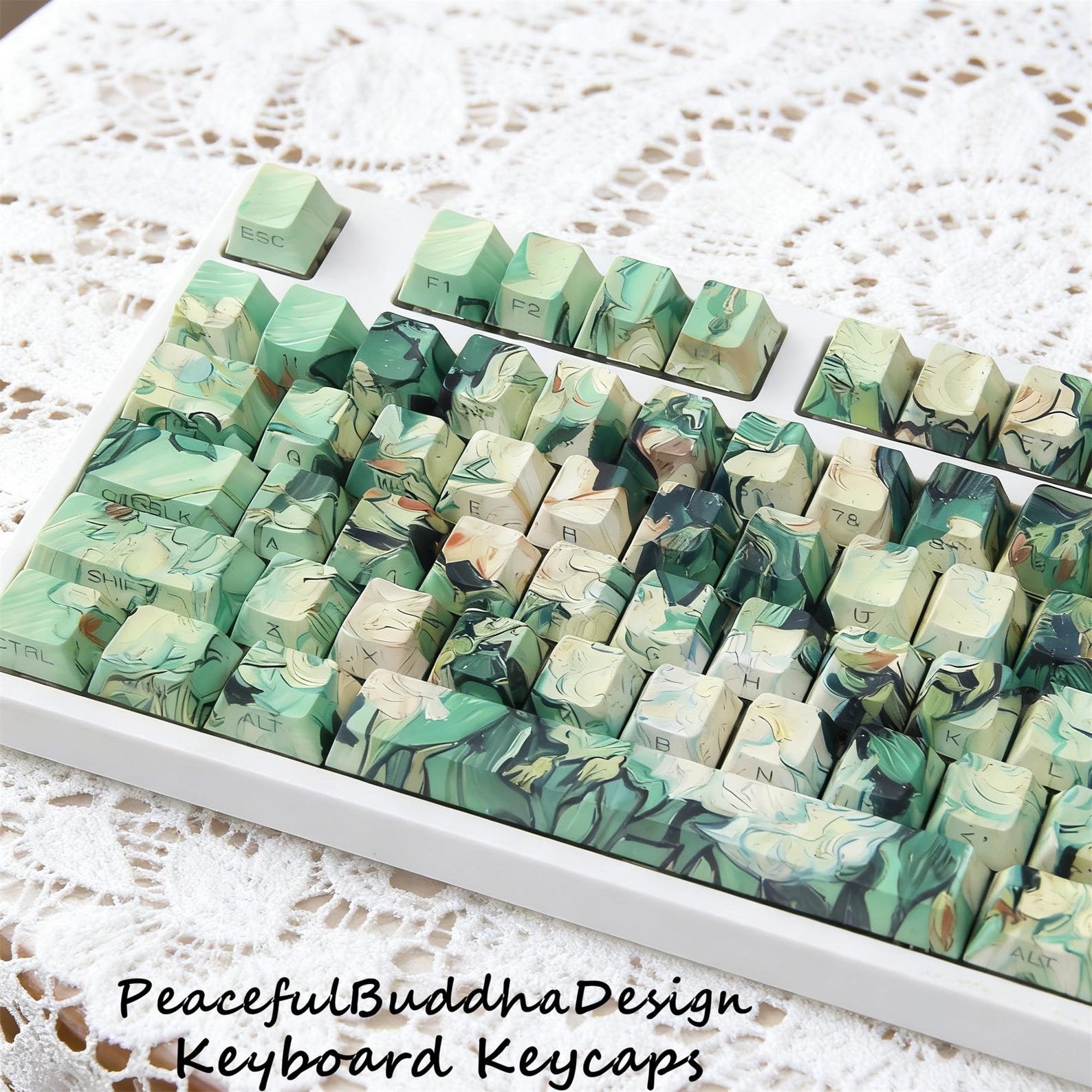 White Camellia Oil Panting Keycap Set, Aesthetic Full Keycaps, Cherry ...