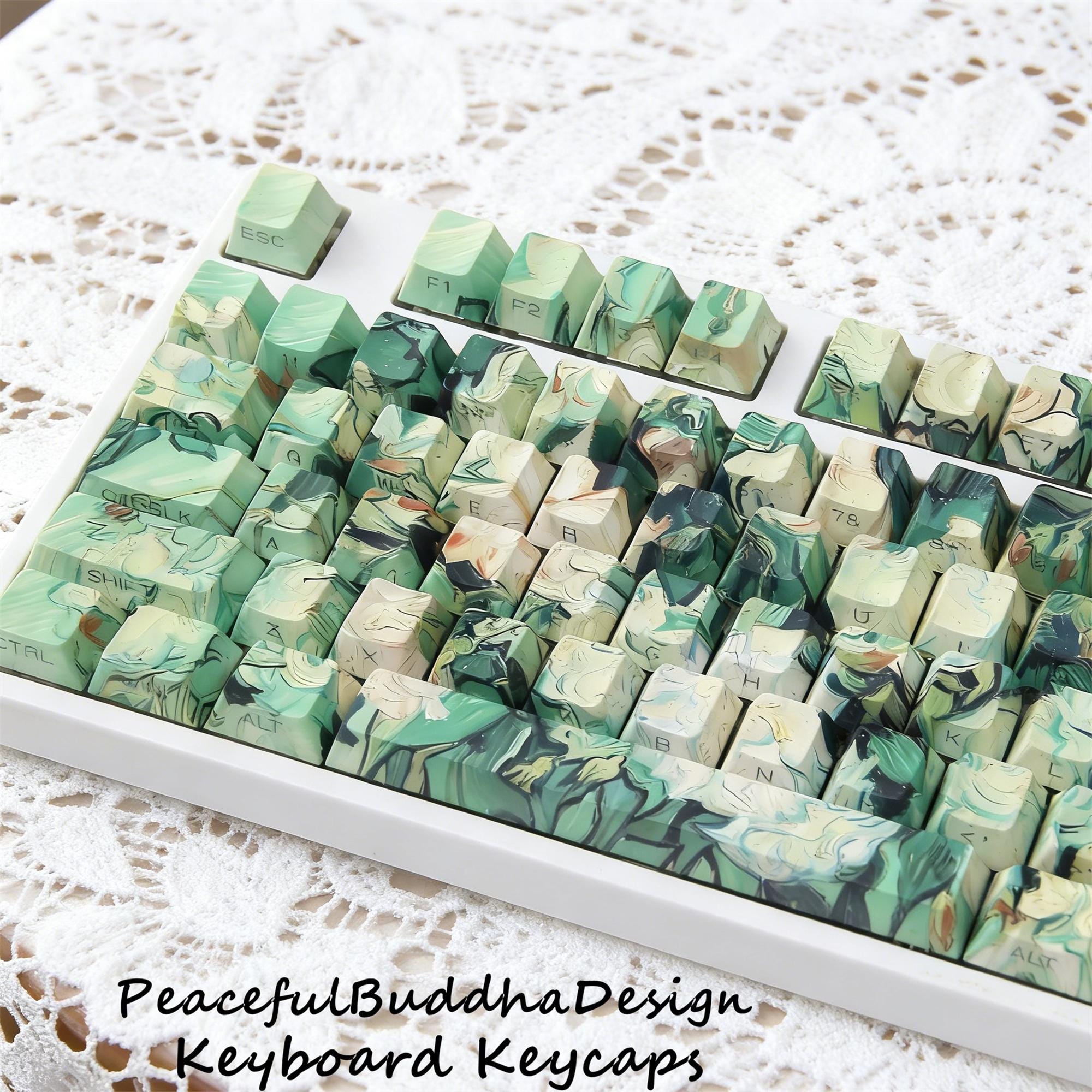 White Camellia Oil Panting Keycap Set, Aesthetic Full Keycaps, Cherry ...
