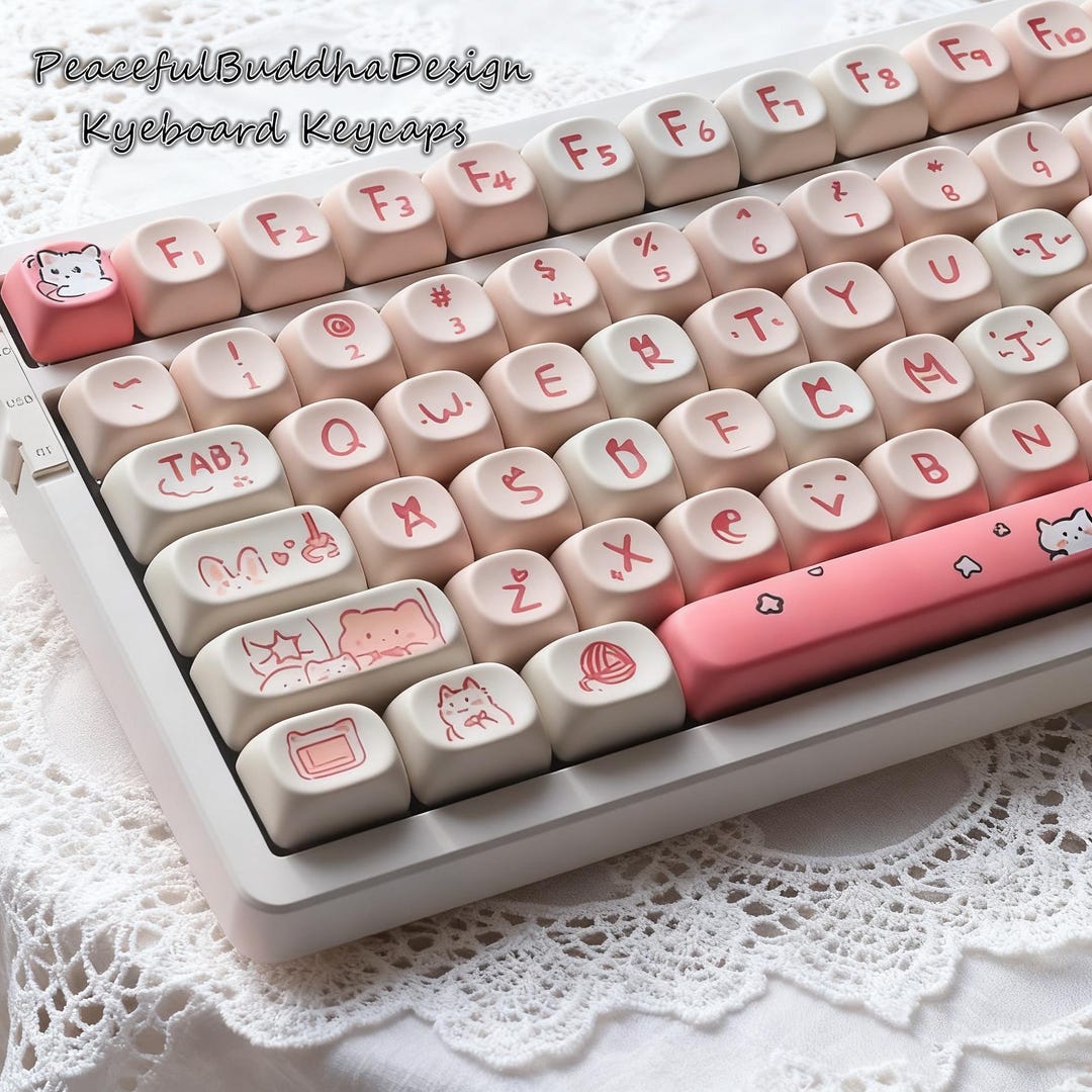 135pcs Kawaii Pink Cat Keycaps Set,cartoon Cat Keycaps,pbt Keycaps, MOA ...