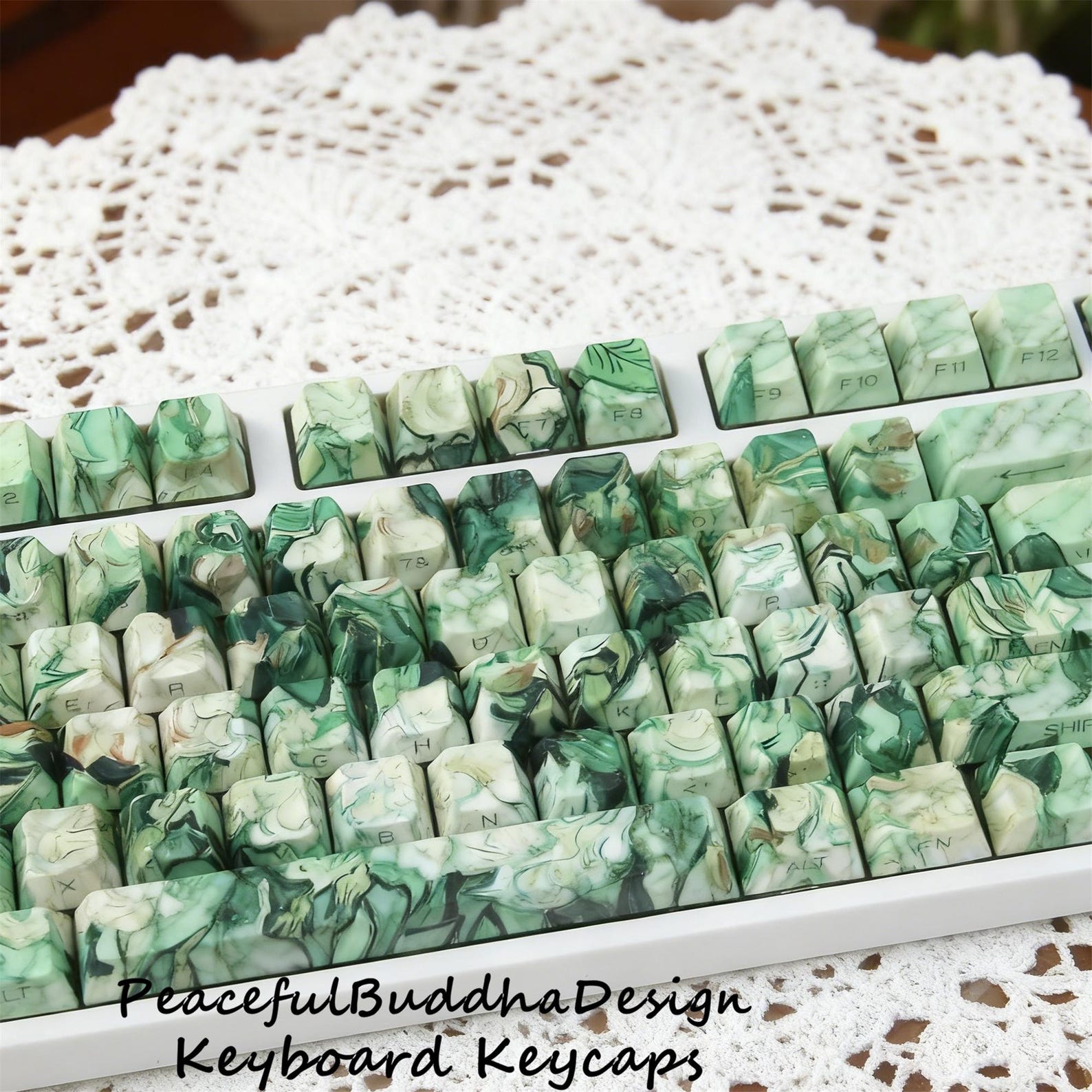 White Camellia Oil Panting Keycap Set, Aesthetic Full Keycaps, Cherry ...