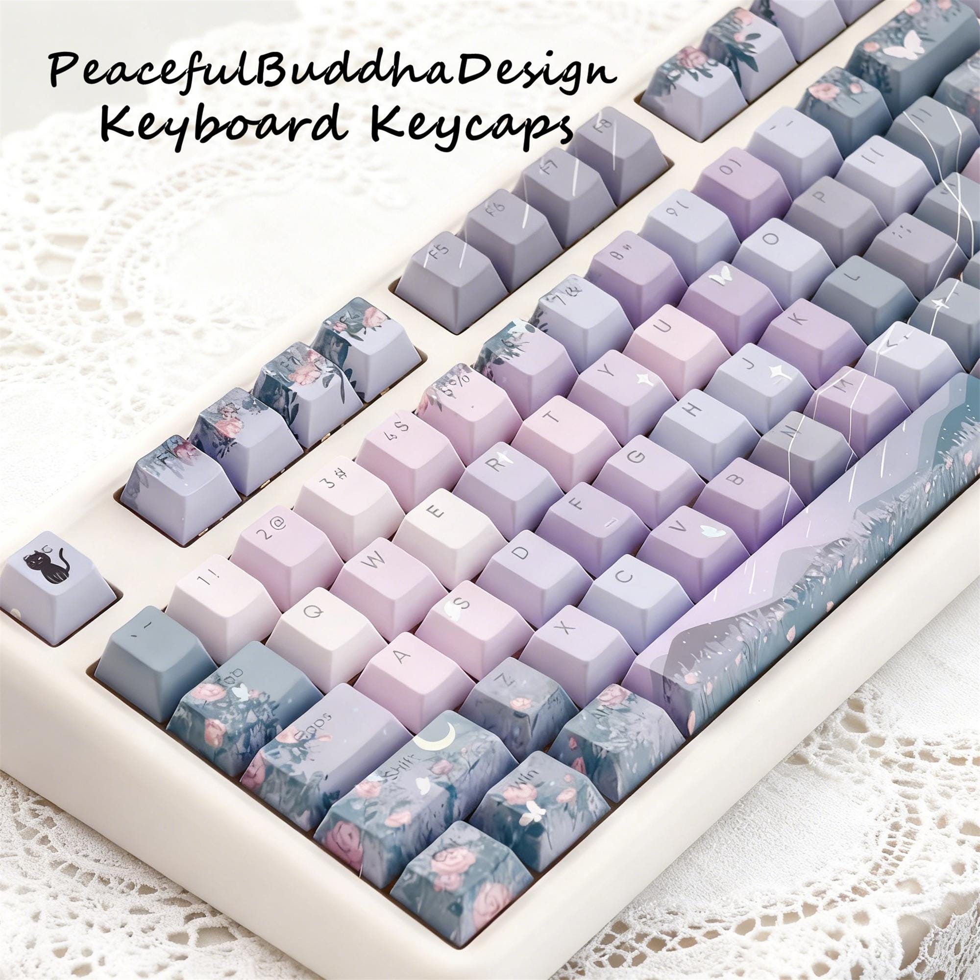 Moon Night Garden Keycap Set, Aesthetic Florals Keycaps, Cherry/moa ...