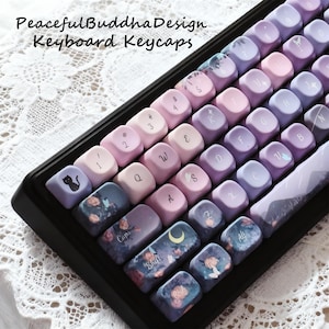 Moon Night Garden Keycap Set, Aesthetic Florals Keycaps, Cherry/moa ...