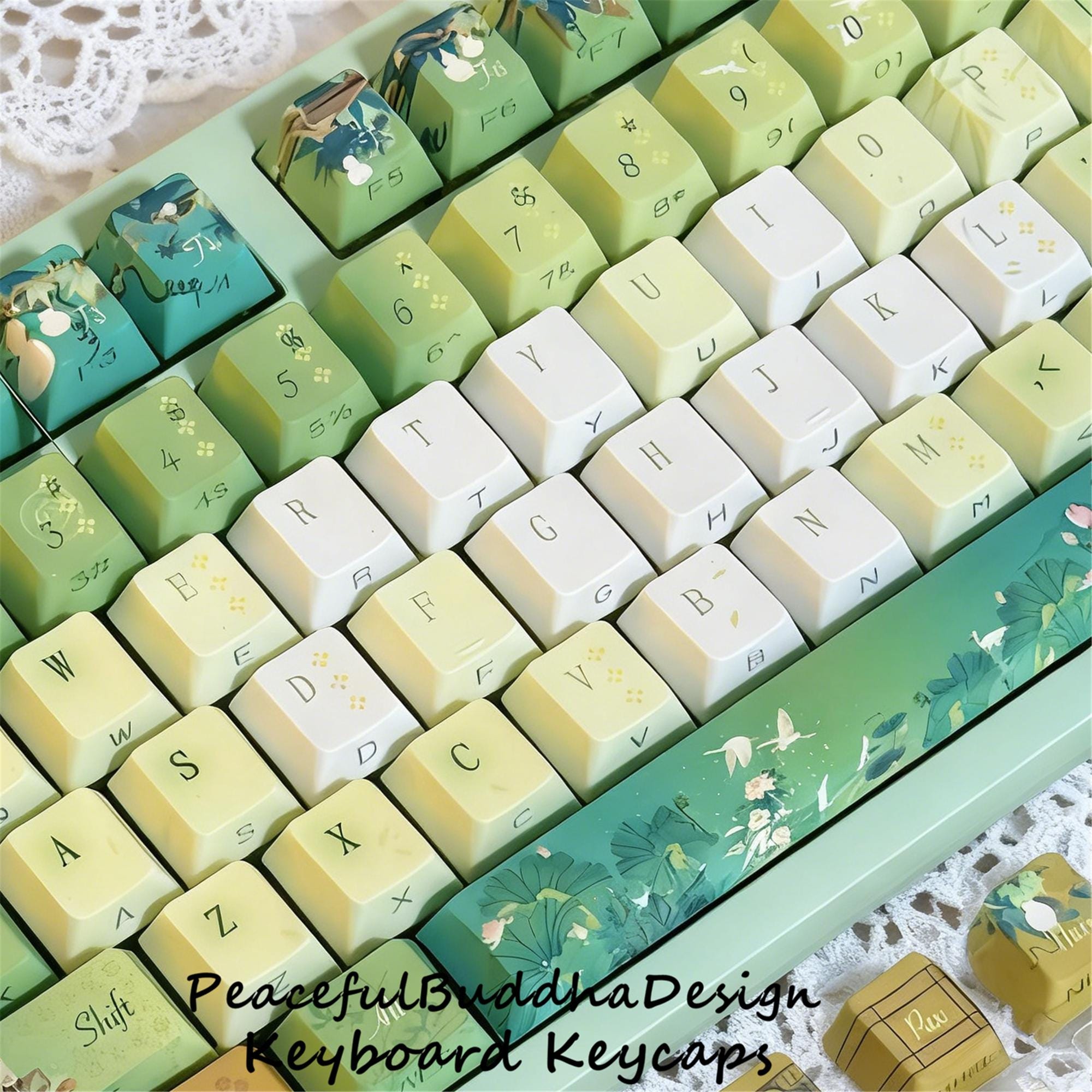 Lotus Keycap Set, Green Flowers Anime Keycaps, Cherry/moa Profile PBT ...