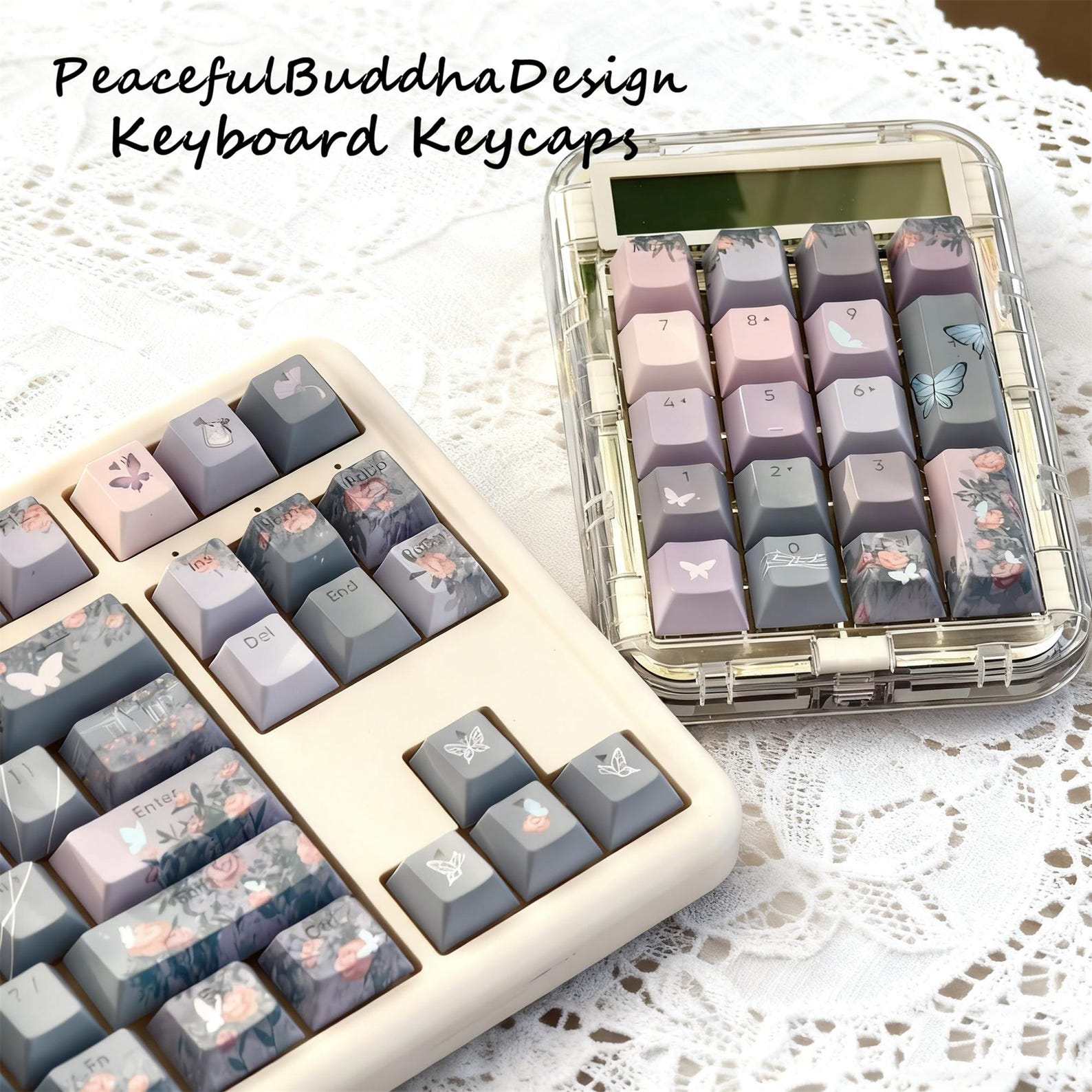 Moon Night Garden Keycap Set, Aesthetic Florals Keycaps, Cherry/moa ...