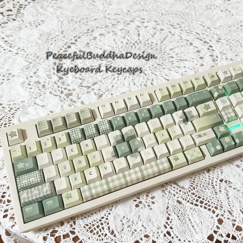 131pcs Matcha Plaid Star Keycaps Set, Fresh Color Aesthetic Keycaps ...