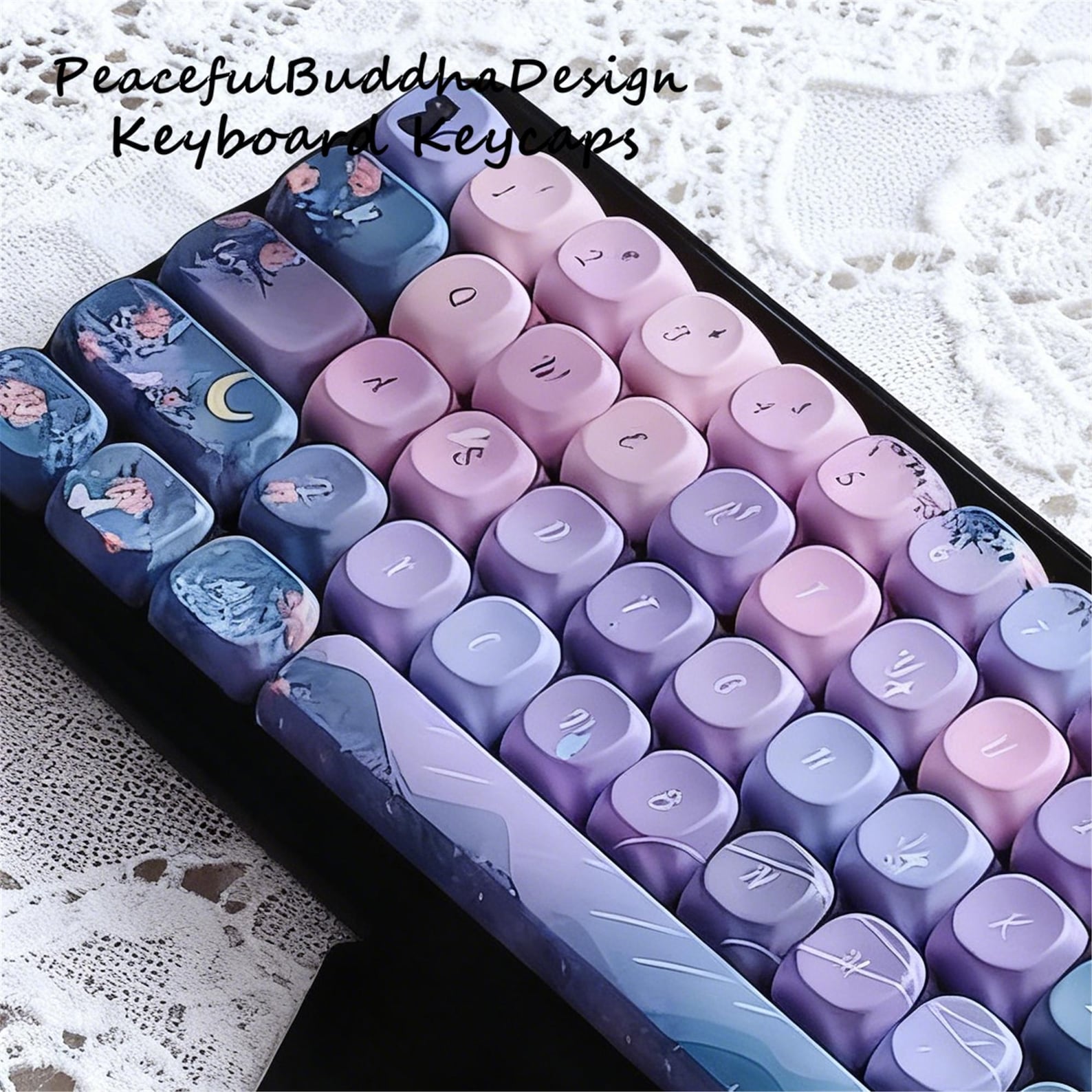 Moon Night Garden Keycap Set, Aesthetic Florals Keycaps, Cherry/moa ...