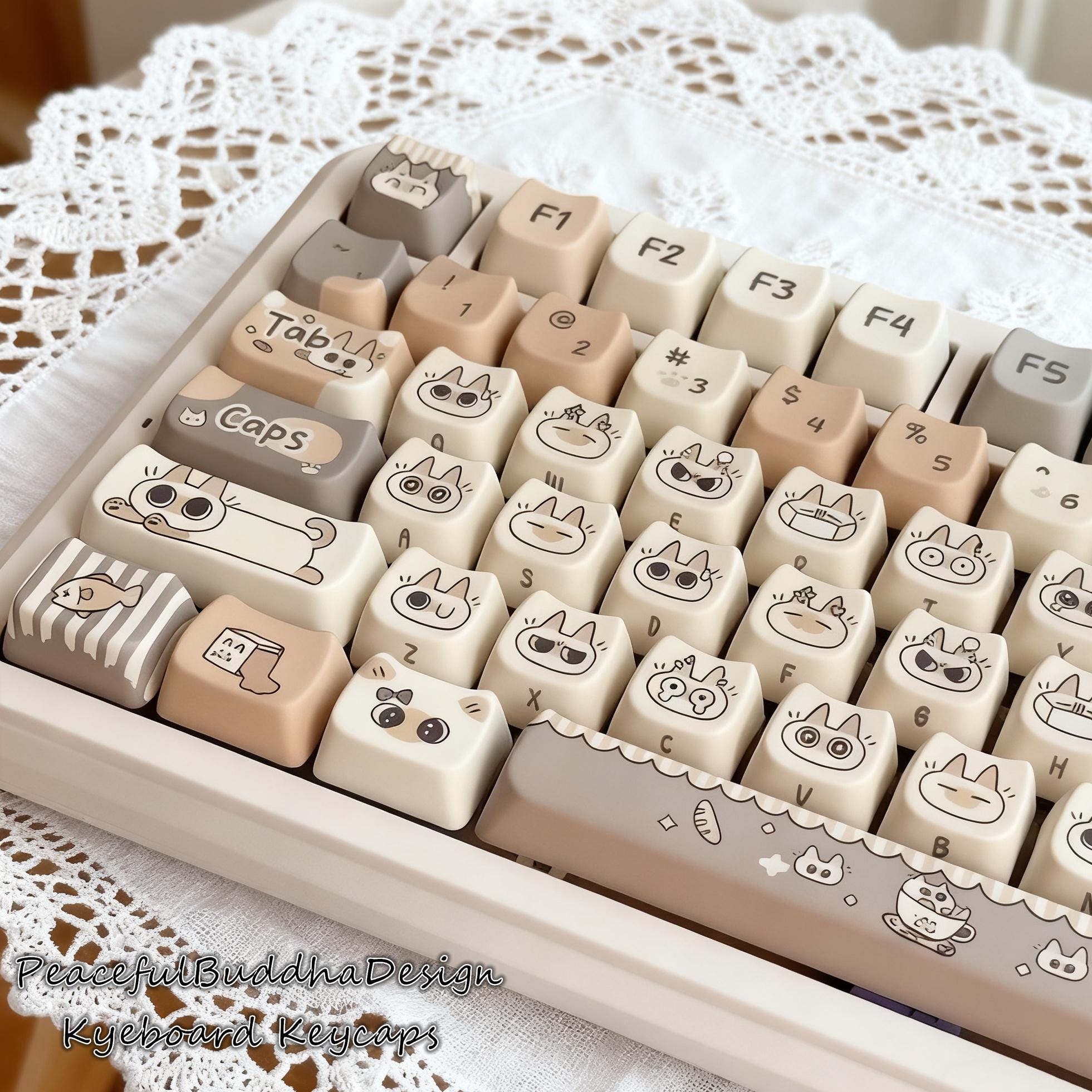 130pcs Siamese Cat Keycaps Set, Kawaii Cat Themed Keycaps Set, Cherry ...