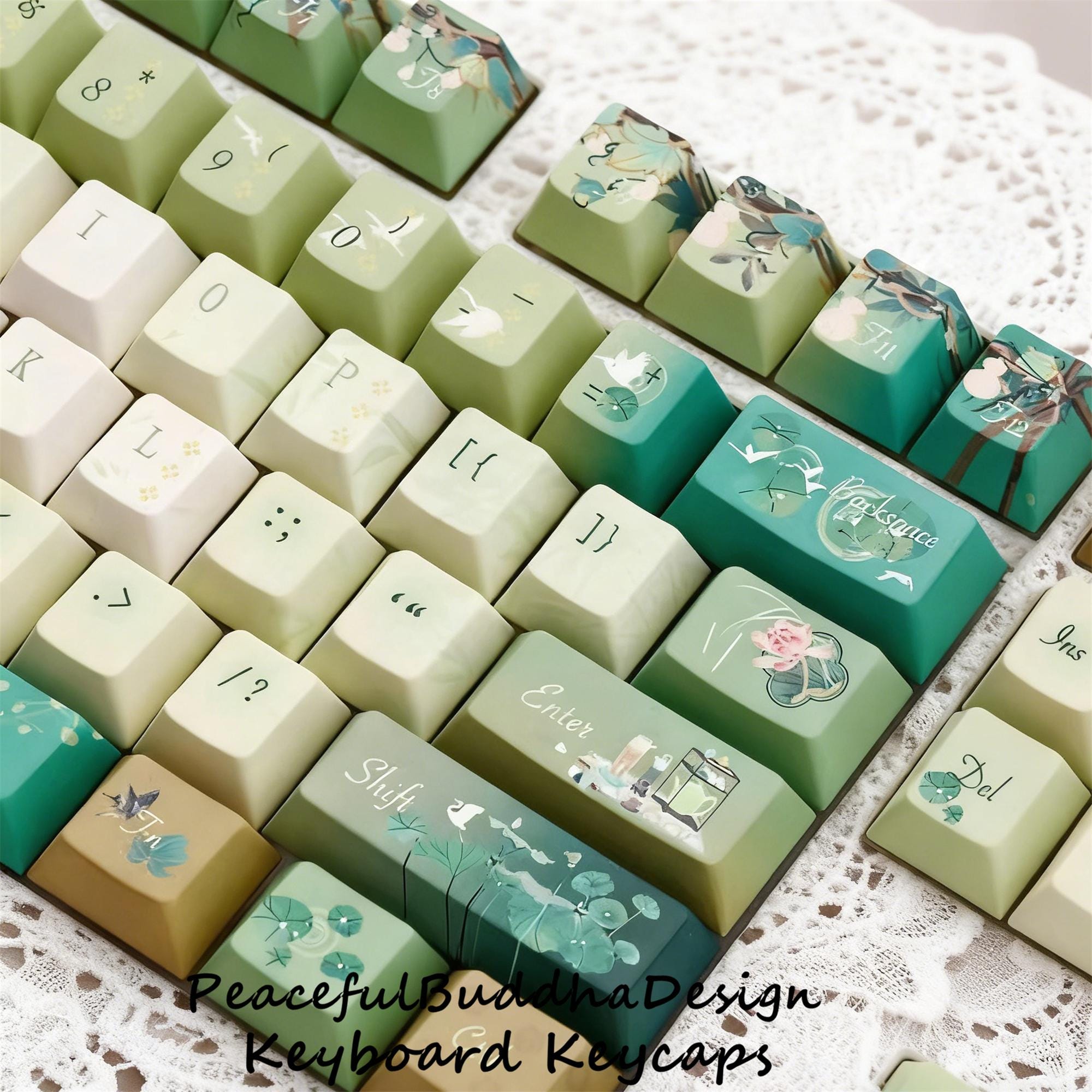 Lotus Keycap Set, Green Flowers Anime Keycaps, Cherry/moa Profile PBT ...