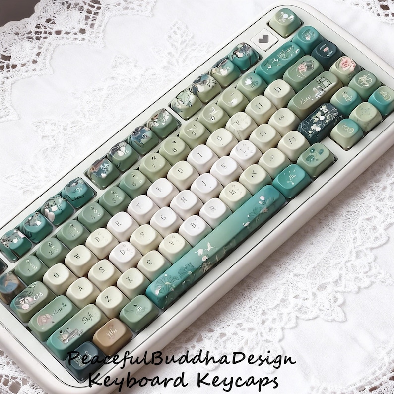 Lotus Keycap Set, Green Flowers Anime Keycaps, Cherry/moa Profile PBT ...