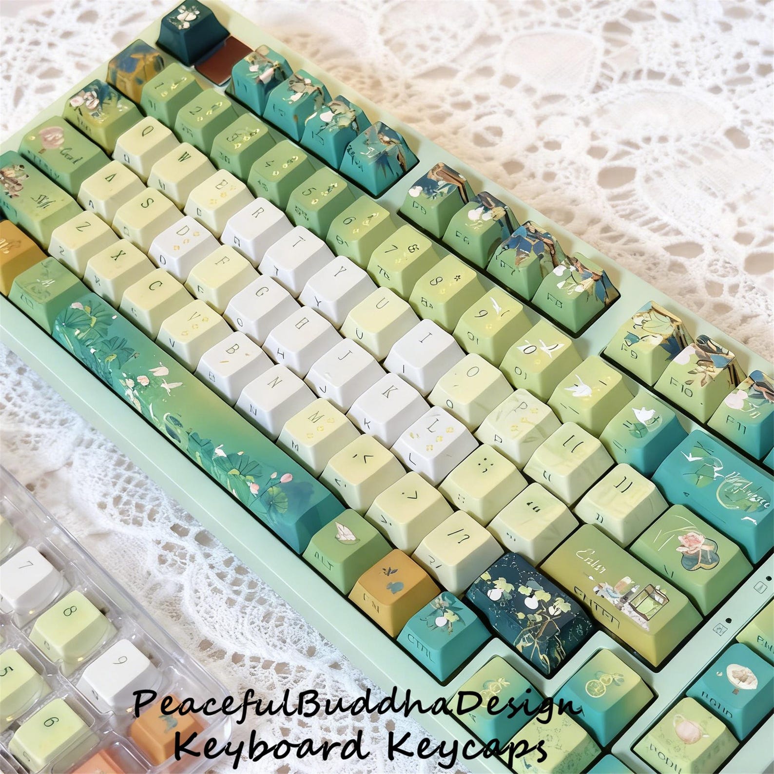Lotus Keycap Set, Green Flowers Anime Keycaps, Cherry/moa Profile PBT ...