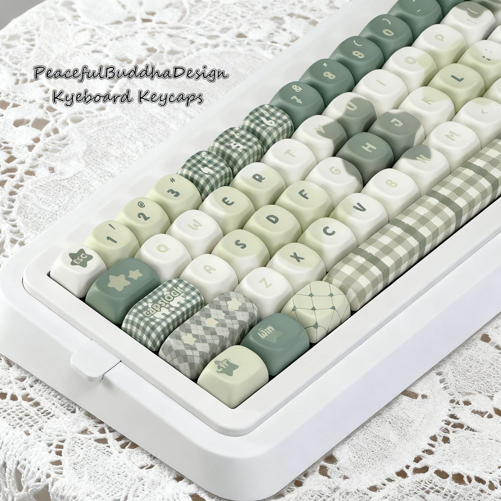 131pcs Matcha Plaid Star Keycaps Set, Fresh Color Aesthetic Keycaps ...