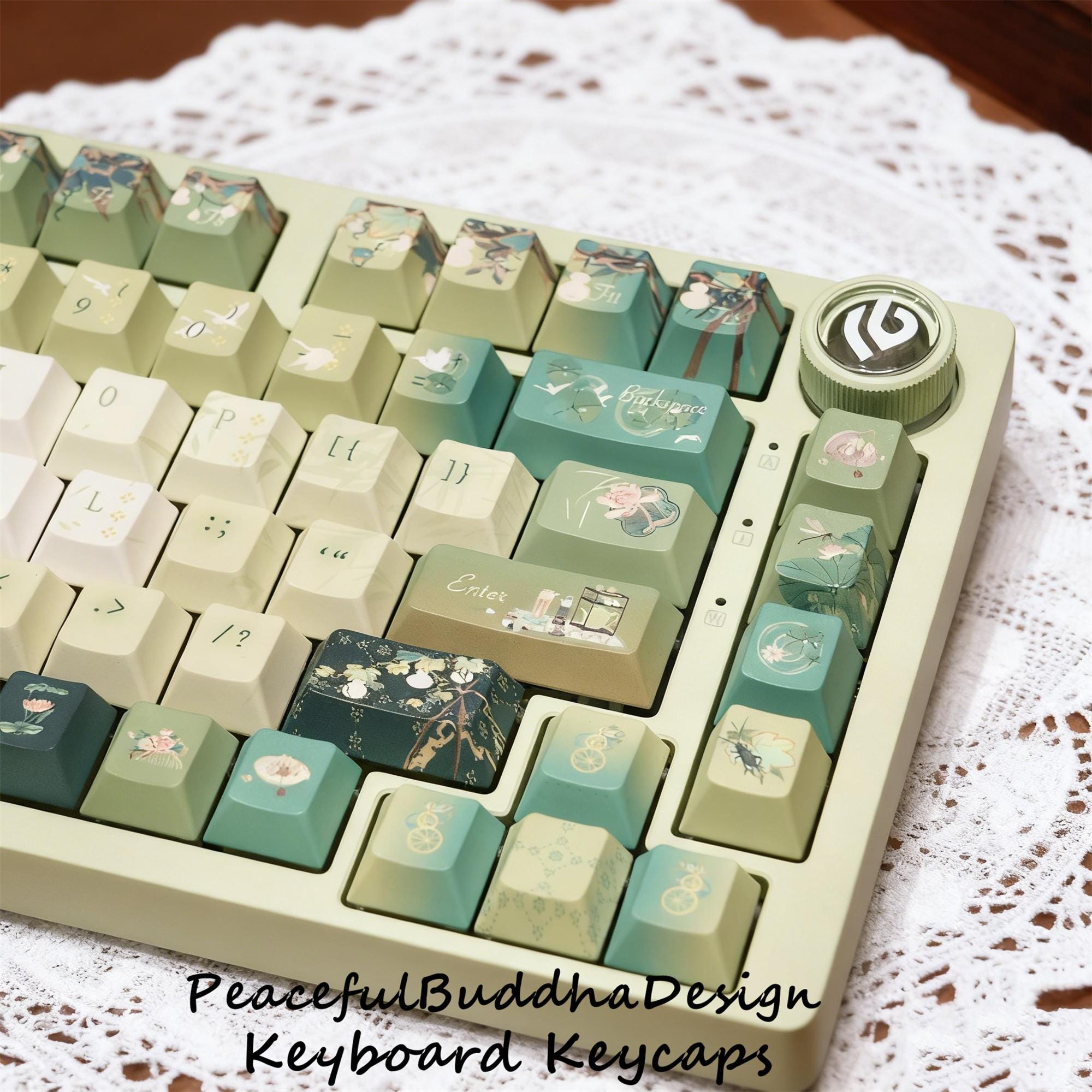 Lotus Keycap Set, Green Flowers Anime Keycaps, Cherry/moa Profile PBT ...