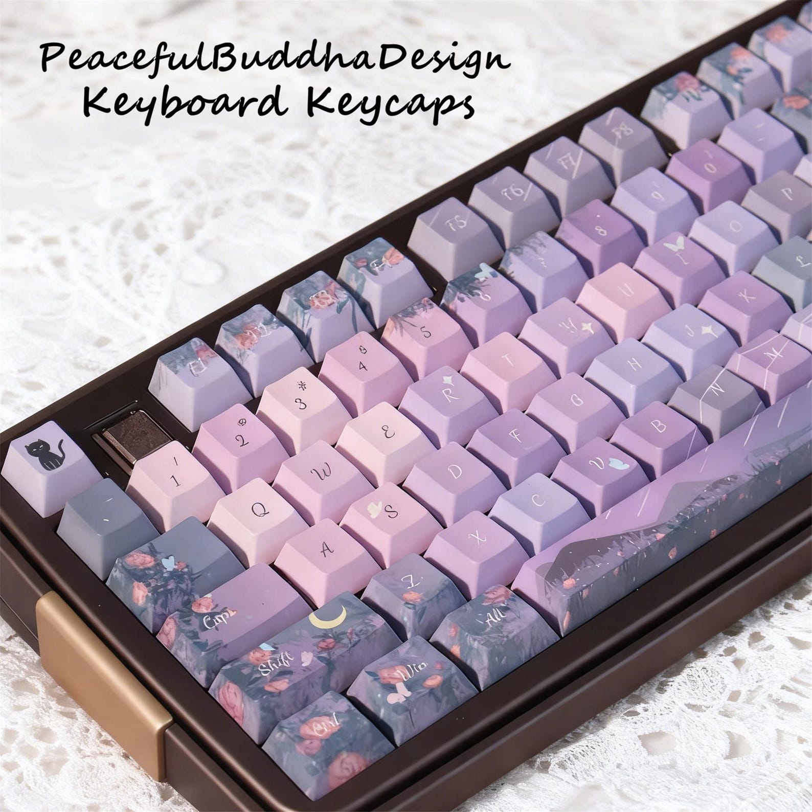 Moon Night Garden Keycap Set, Aesthetic Florals Keycaps, Cherry/moa ...