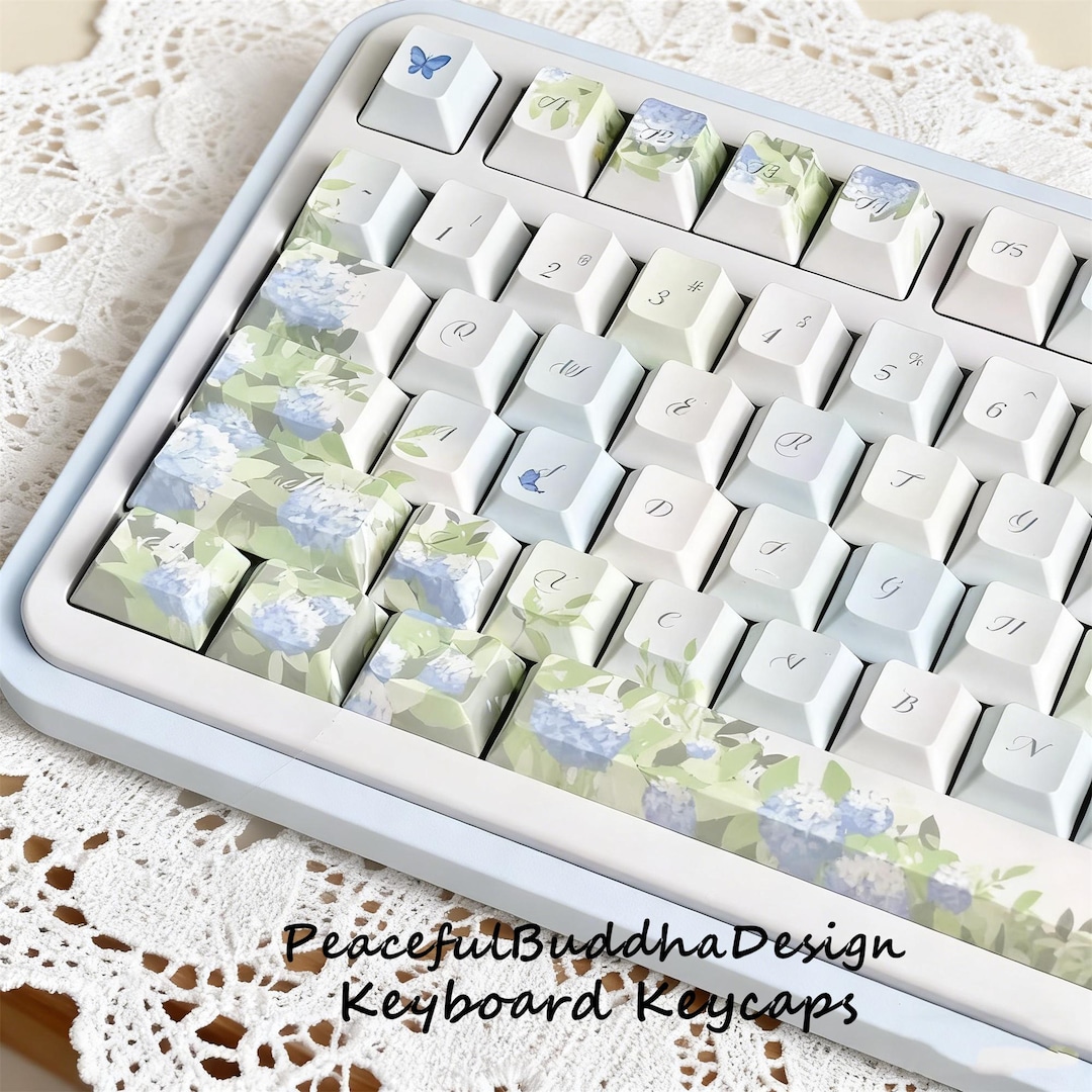 Hydrangea & Butterfly Keycap Set, Aesthetic Florals Keycaps, Cherry/qx3 ...
