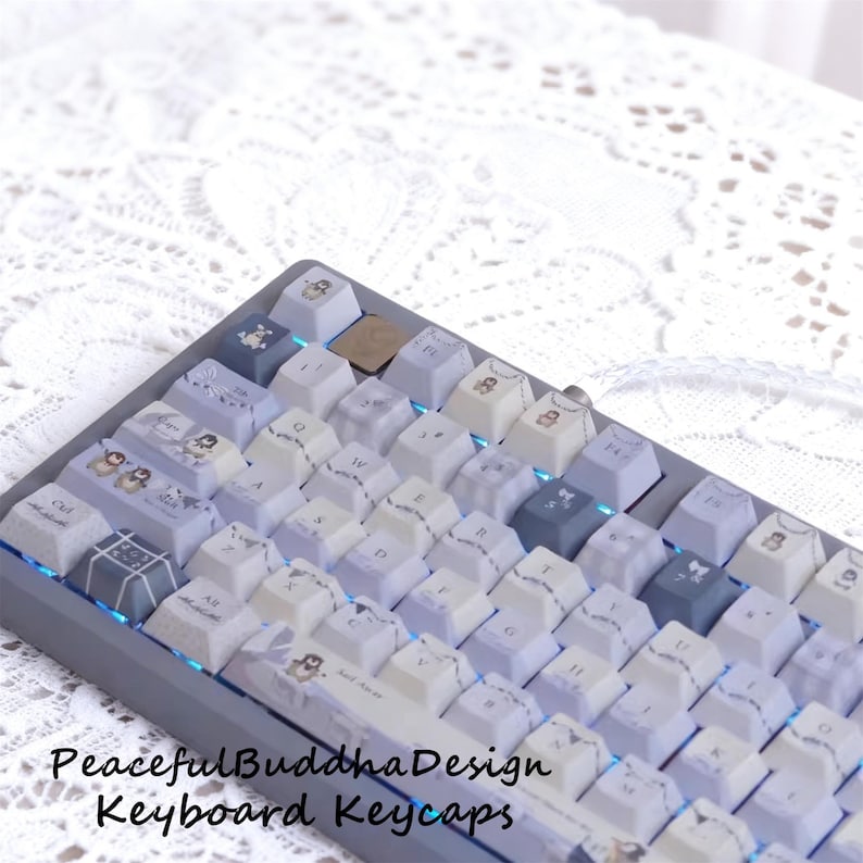 Penguin Blue Themed Keycap Set, Cute Cartoon Keycaps, Cherry/moa ...