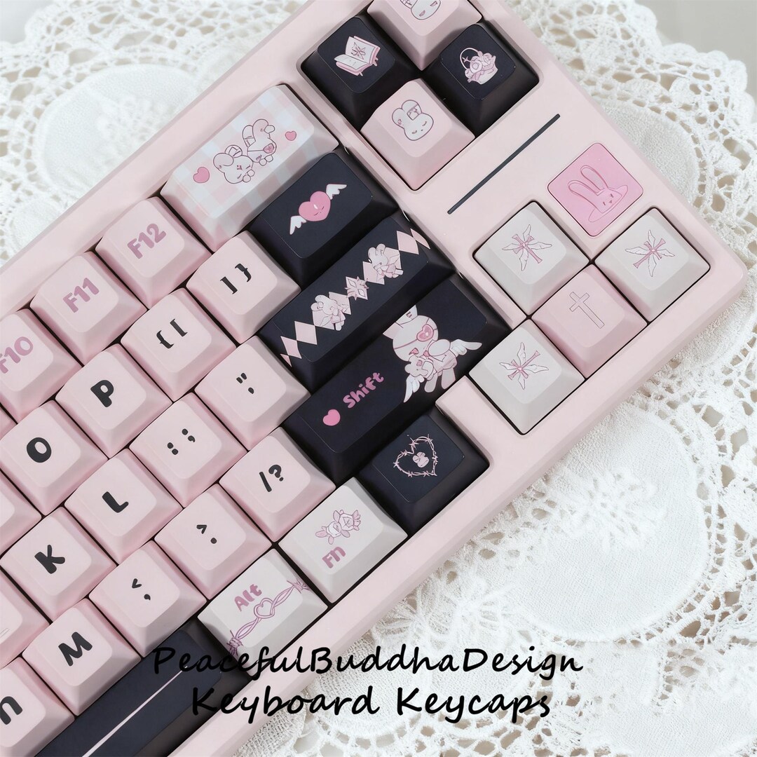 Y2K Black Pink Keycap Set, Gothic MOA Profile Keycaps, PBT Keycaps ...