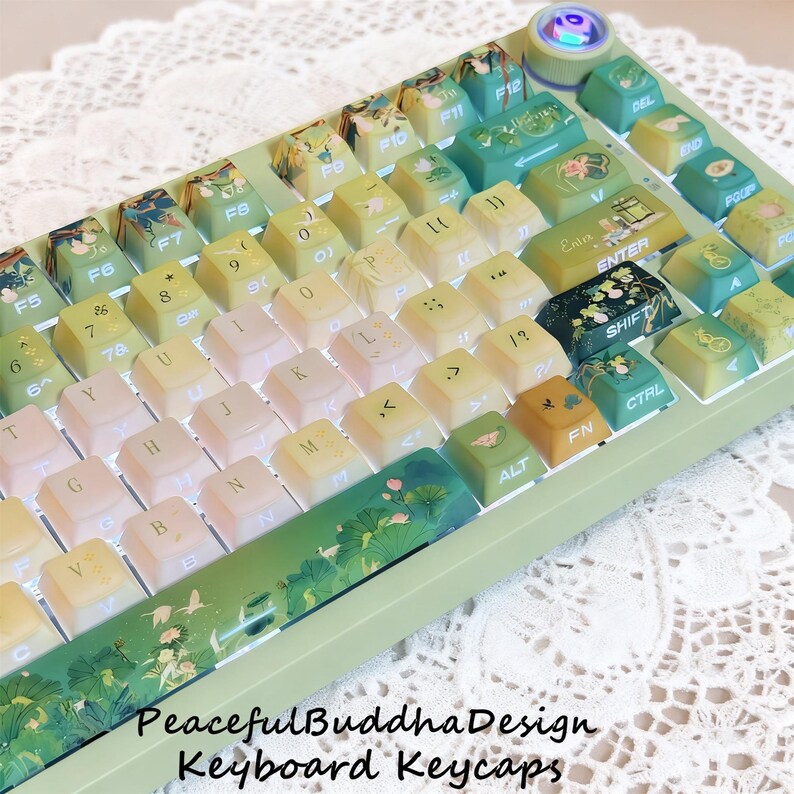 Lotus Keycap Set, Green Flowers Anime Keycaps, Cherry/moa Profile PBT ...