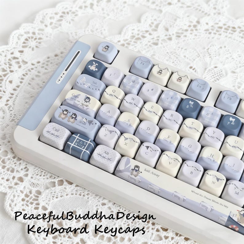 Penguin Blue Themed Keycap Set, Cute Cartoon Keycaps, Cherry/moa ...
