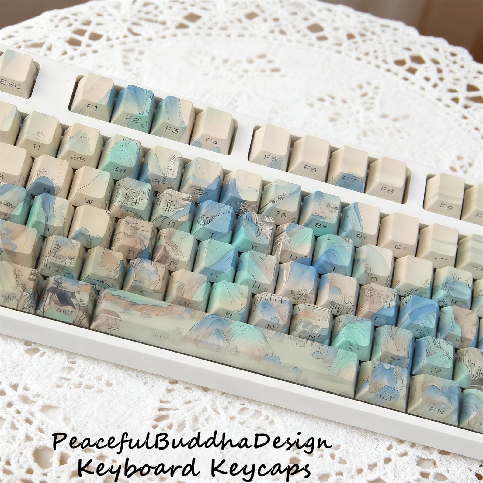 White Camellia Oil Panting Keycap Set, Aesthetic Full Keycaps, Cherry ...