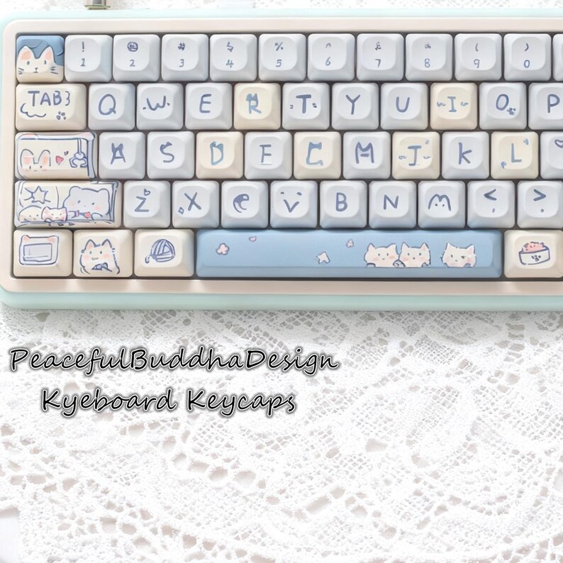 114pcs Cute Cartoon Keycap Set, Healing Blue Keycaps, PBT Keycaps, MOA ...