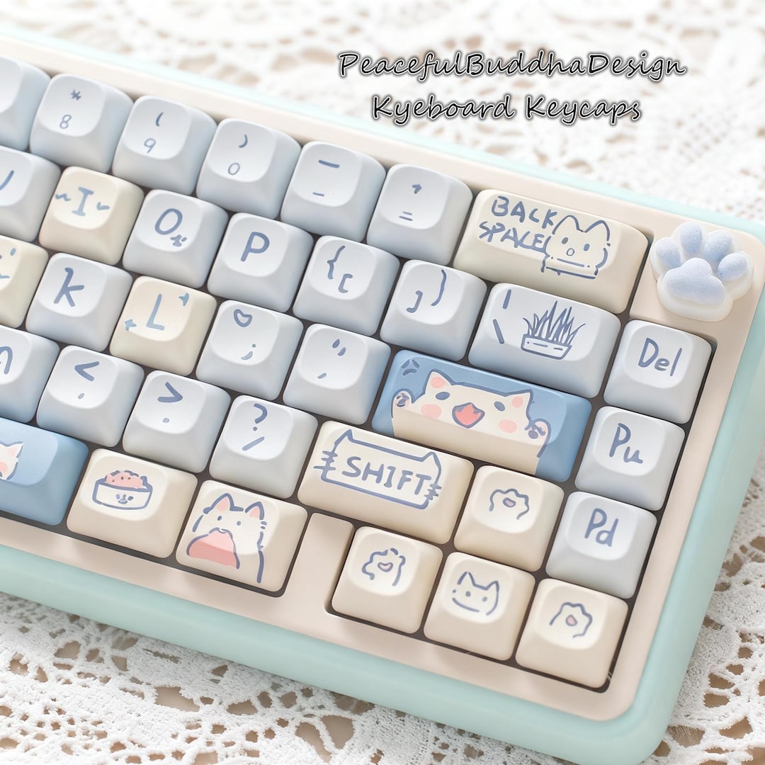 114pcs Cute Cartoon Keycap Set, Healing Blue Keycaps, PBT Keycaps, MOA ...