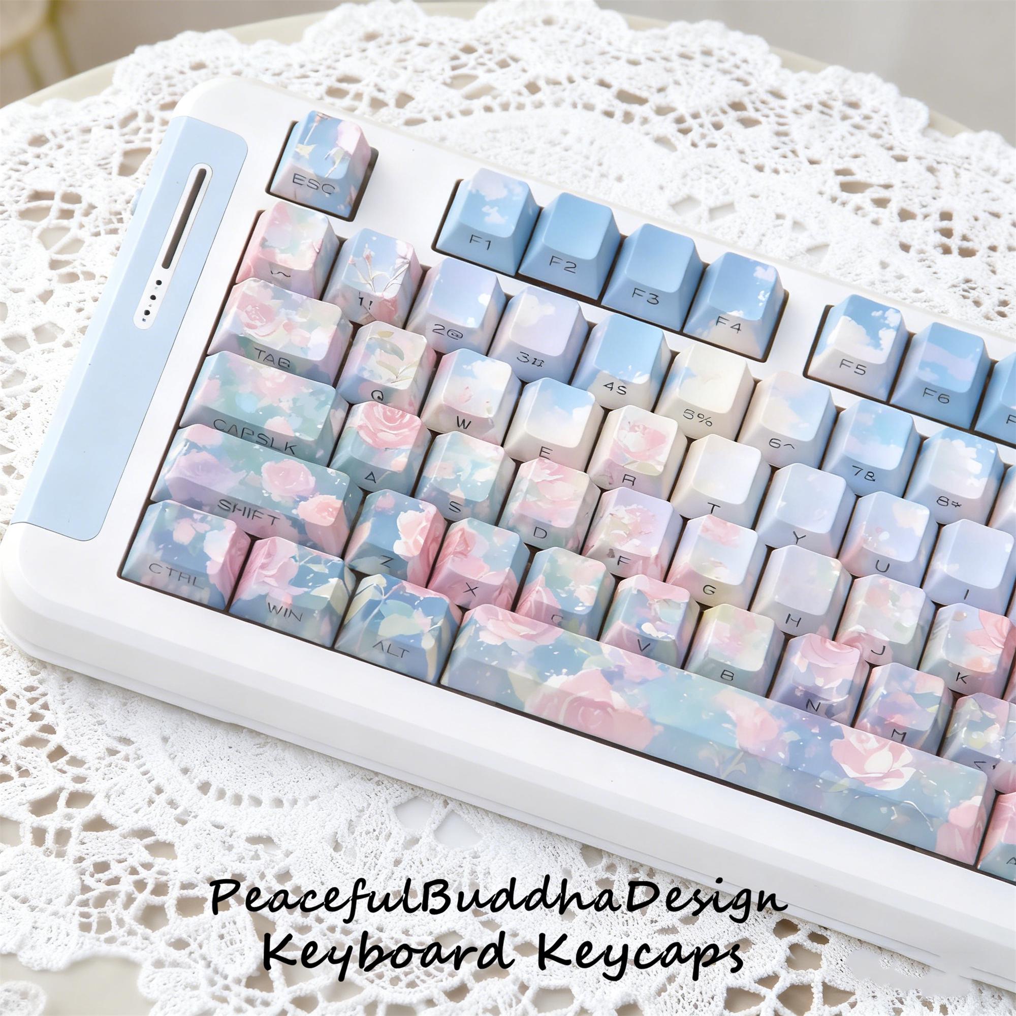 White Camellia Oil Panting Keycap Set, Aesthetic Full Keycaps, Cherry ...