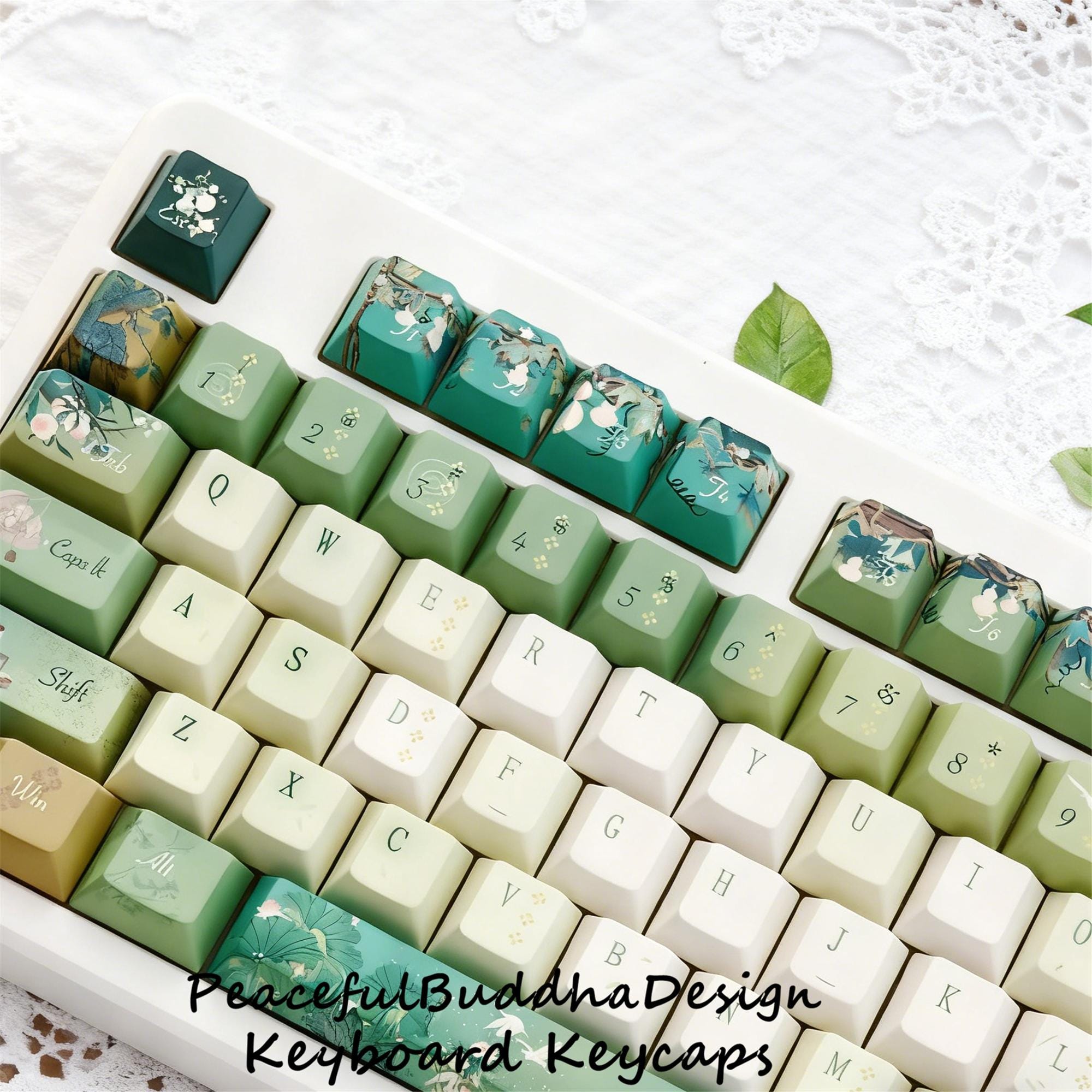 Lotus Keycap Set, Green Flowers Anime Keycaps, Cherry/moa Profile PBT ...